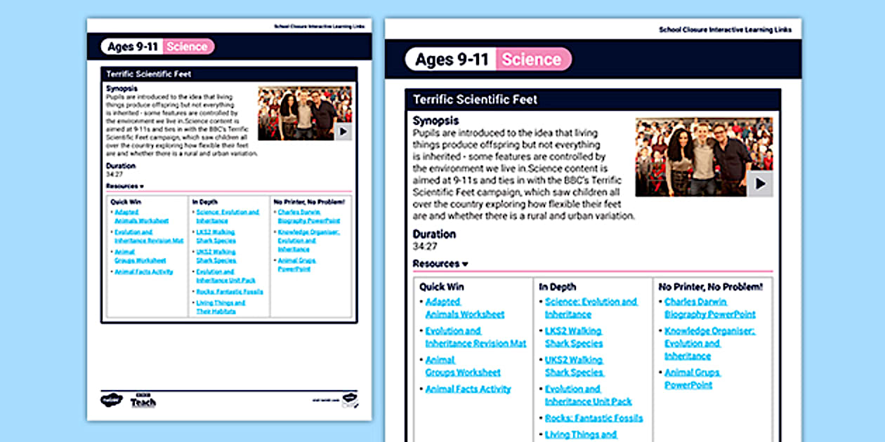 FREE! - BBC Teach Live Resources - Science - Evolution - Ages 9-11