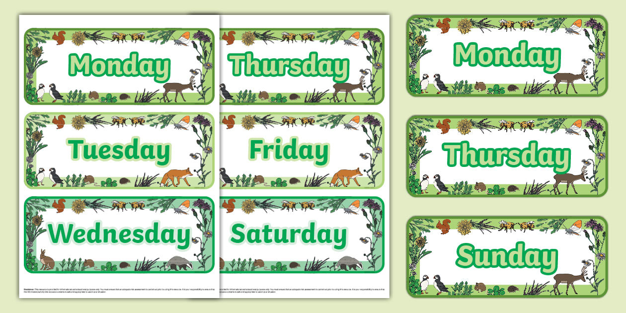 Ireland Flora and Fauna Themed Days of the Week Display Cards