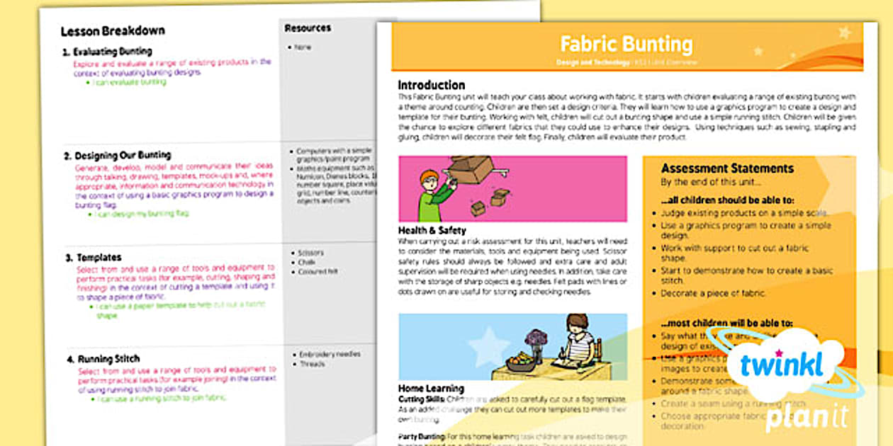 D&T: Fabric Bunting KS1 Planning Overview (Teacher-Made)