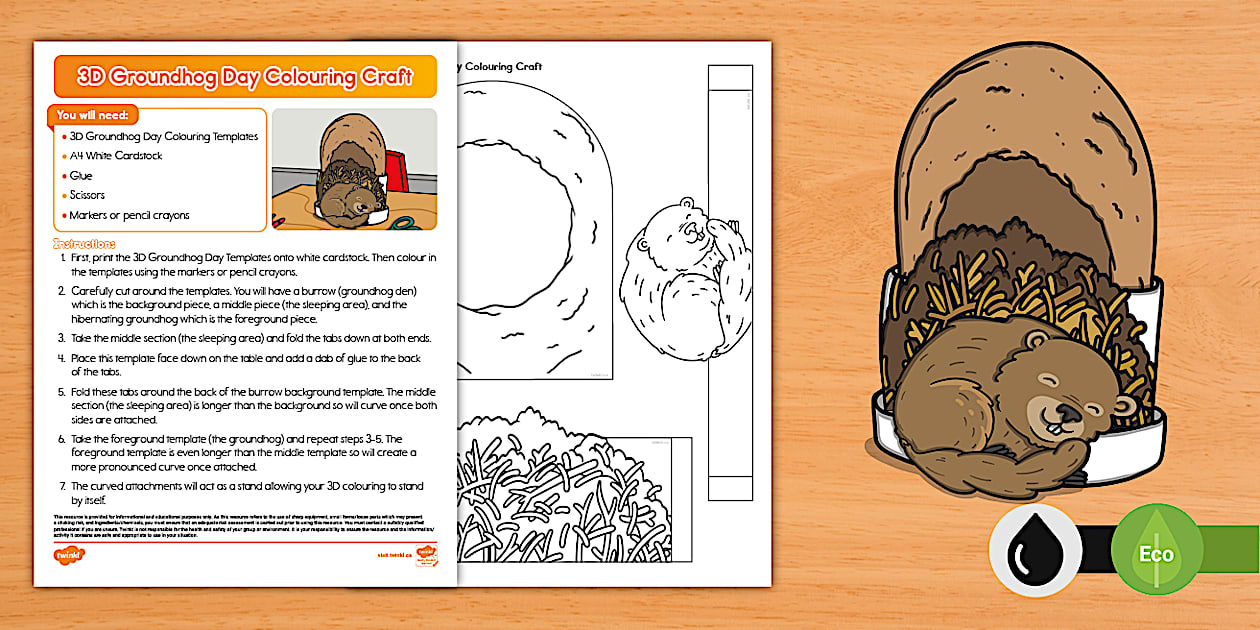 3D Groundhog Day Colouring Craft (teacher made) - Twinkl