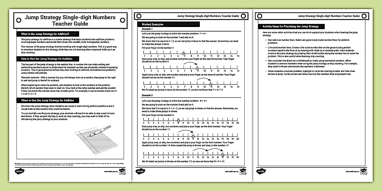Jump Strategy Single-digit Numbers Teacher Guide - Twinkl