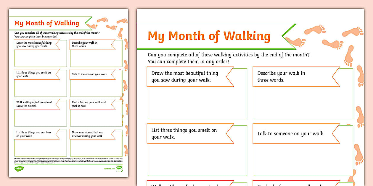 My Month of Walking Scavenger Hunt Worksheet (teacher made)