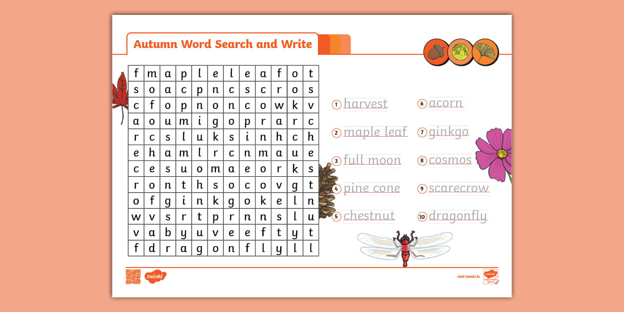 01 Teacher I Am Done ⅼ Autumn Word Search and Write Activity
