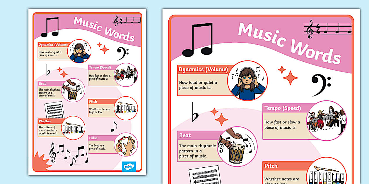 Cursive KS1 Music Vocabulary Poster (teacher made) - Twinkl