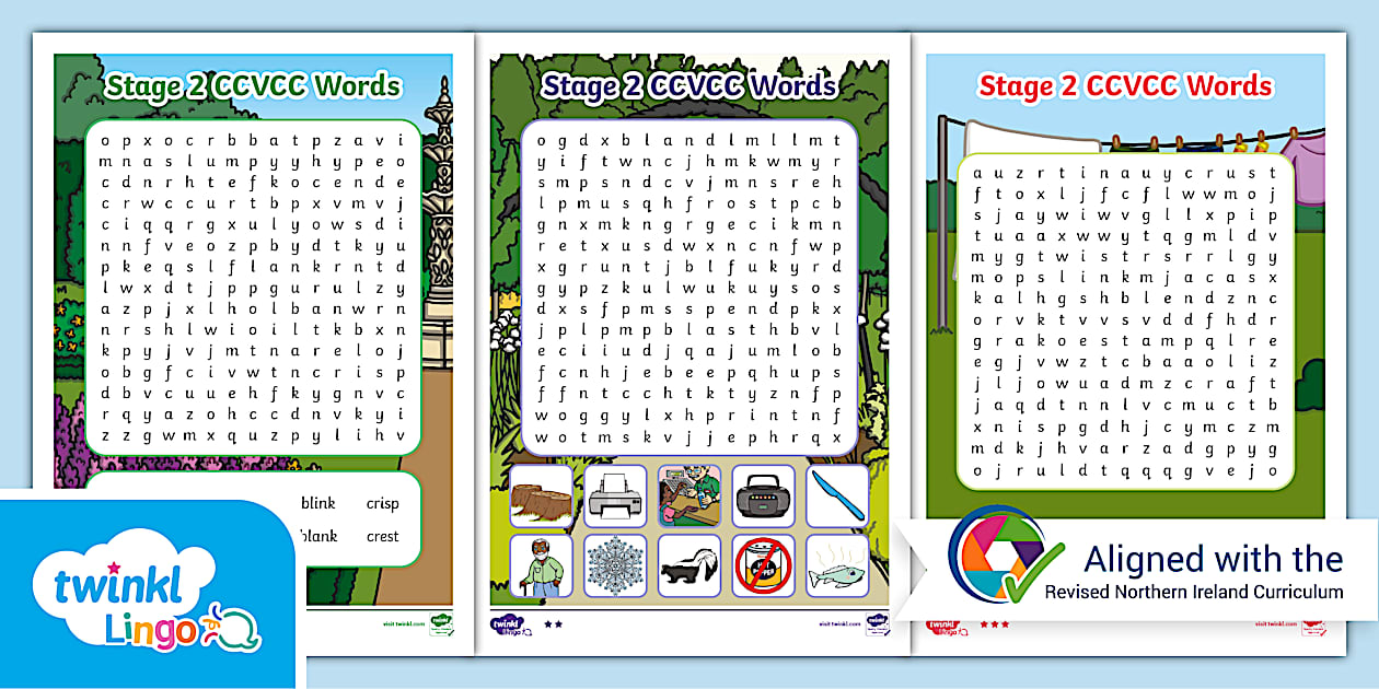 Linguistic Phonics Stage 2 CCVCC Differentiated Word Searches