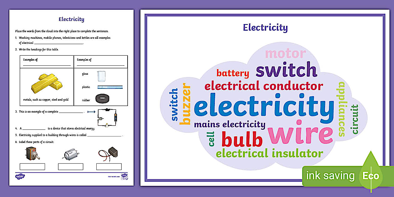 Y4 Electricity Science Key Vocabulary Cloud and Retrieval Questions