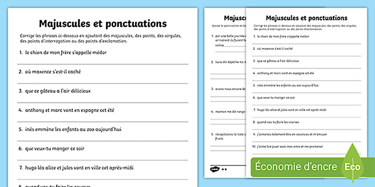 Fiches d'activités différenciées : ponctuations et majuscules