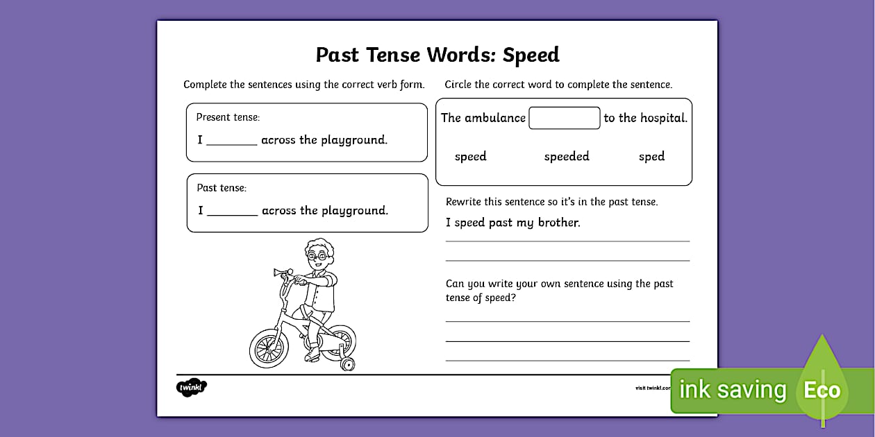 Past Tense Words - Speed Worksheet (teacher made) - Twinkl