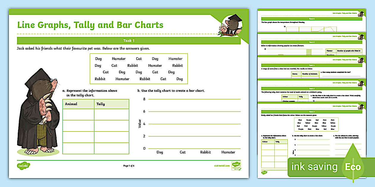 Line Graphs, Tally and Bar Chart Activity Sheets - Twinkl