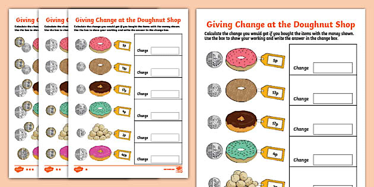 Giving Change at the Doughnut Shop Activity Sheet - Twinkl