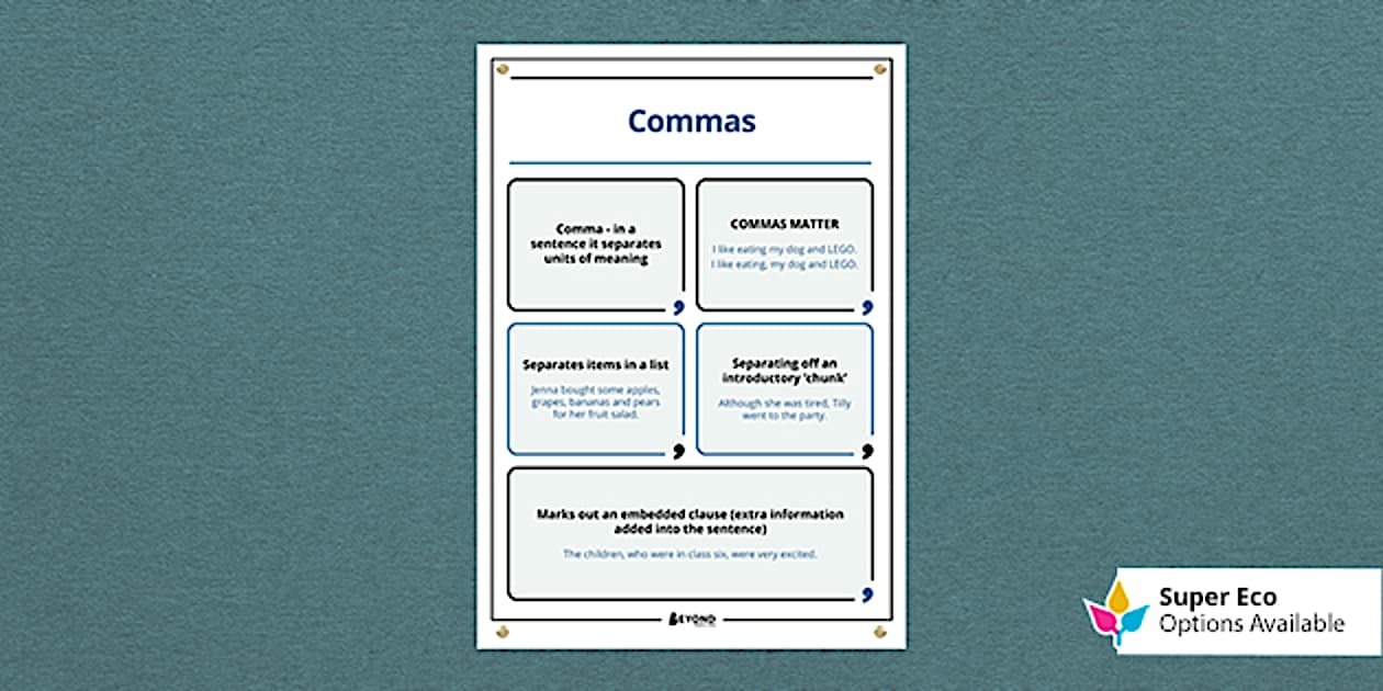 Commas Display Poster (Teacher-Made) - Twinkl