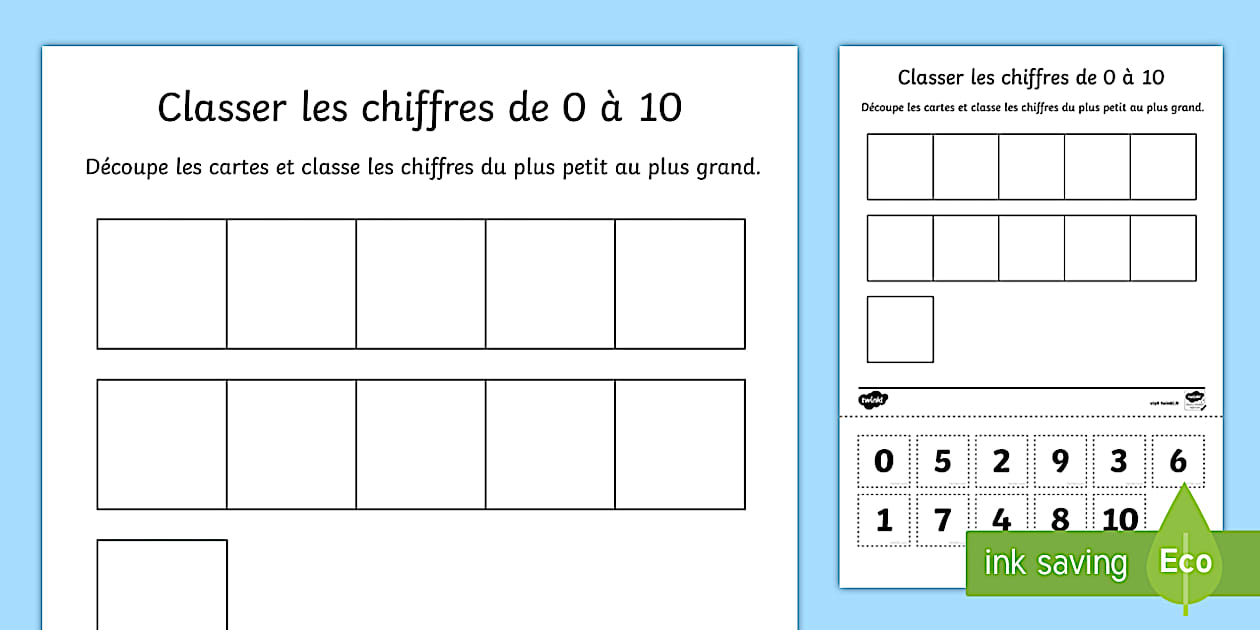 Feuille d'activités : Classer les chiffres de 1 à 10