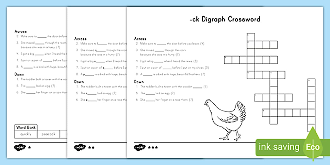 -ck Digraph Crossword Differentiated Worksheet - Twinkl