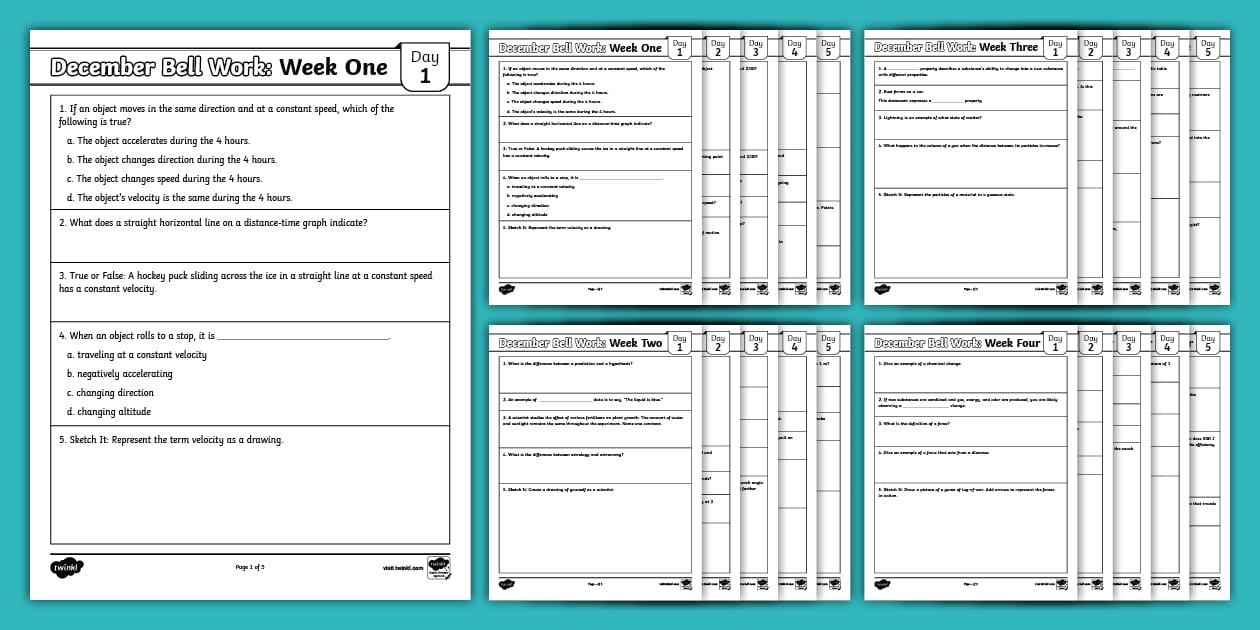 Sixth Grade Science December Bell Work Bundle (teacher made)