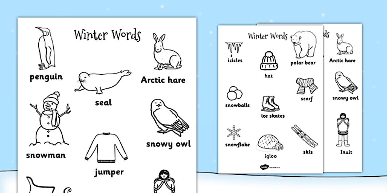 Cursive Winter Words Colouring Sheets (teacher made)