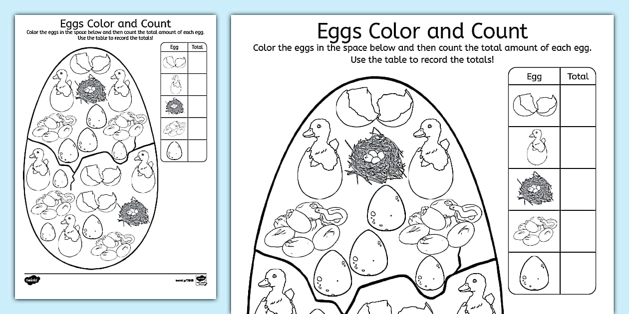 Eggs Color and Count Worksheet (teacher made) - Twinkl