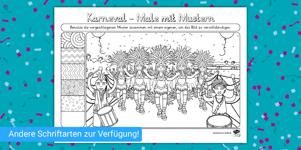 Karneval - Male mit Mustern Arbeitsblatt - Twinkl