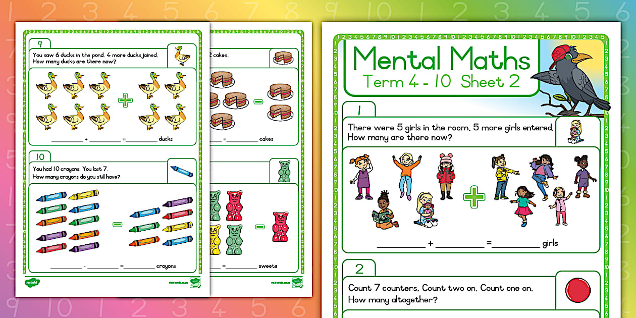Grade R Maths - Mental Maths Worksheet 2:10 - Twinkl