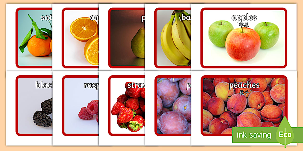 Fruit Flashcards English/Mandarin Chinese - Fruit Flashcards