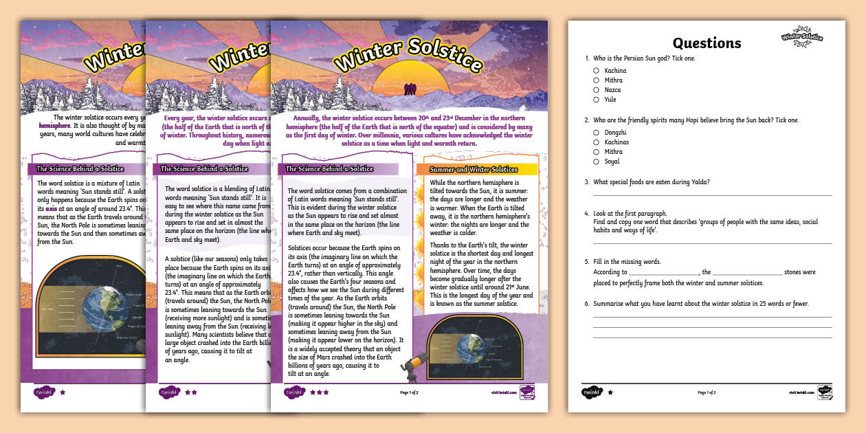 UKS2 Winter Solstice Differentiated Comprehension Activity