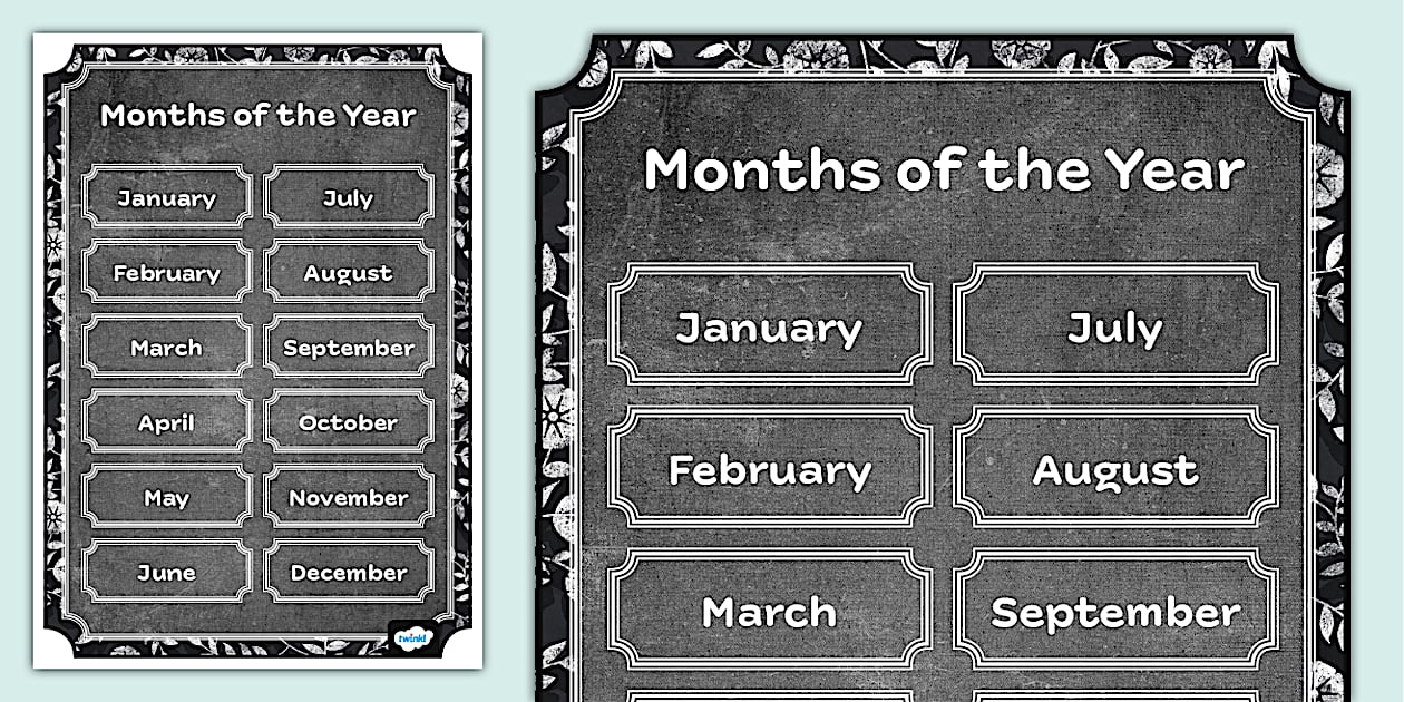 Chalkboard Themed Months of the Year Display Poster - Twinkl