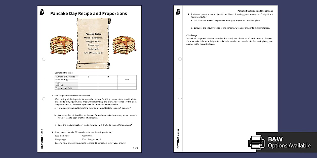 👉 Pancake Day Proportions Worksheet With Answers | KS3 Maths