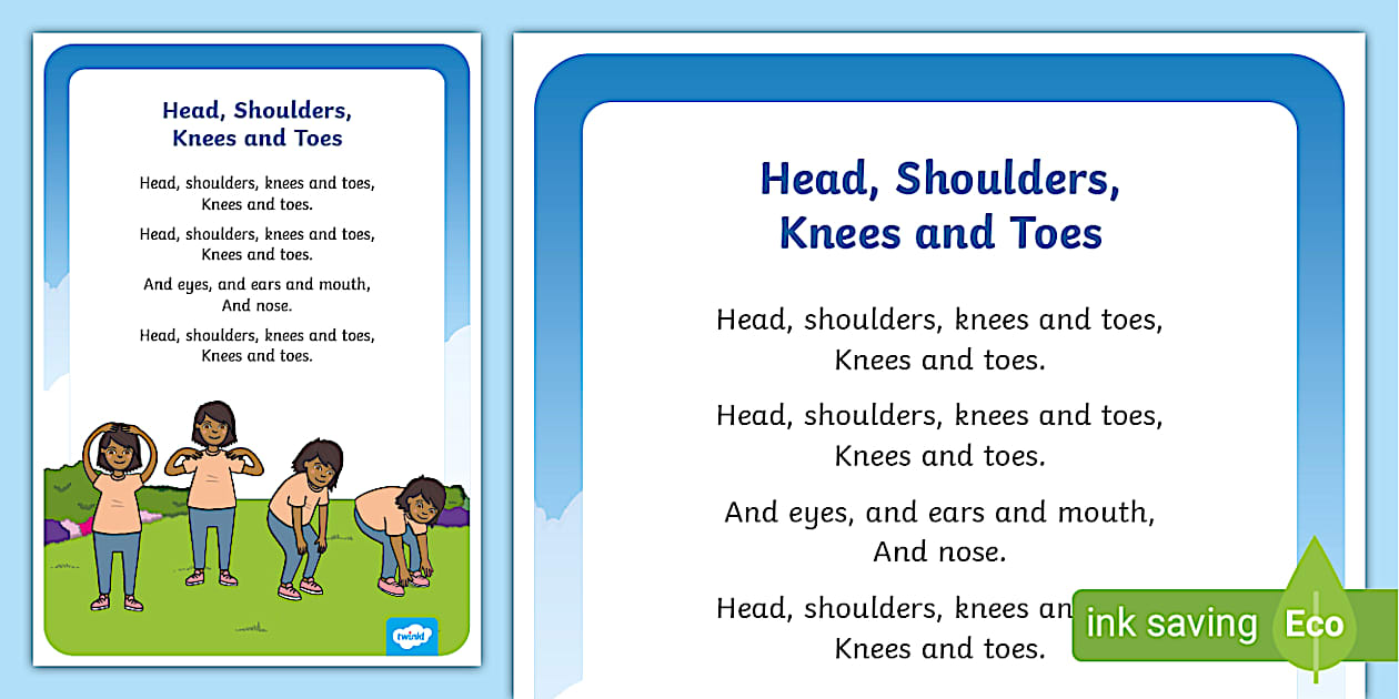 Head, Shoulders, Knees and Toes Nursery Rhyme Poster