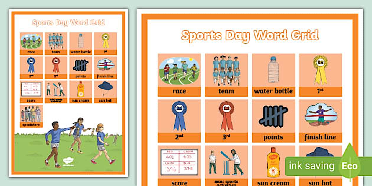 Black and White Sports Day Word Grid (professor feito)