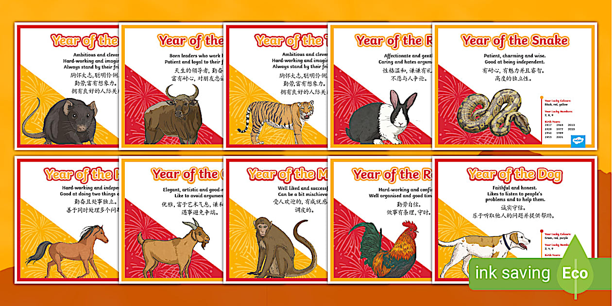 Lunar New Year Zodiac Posters - English/Mandarin - Twinkl