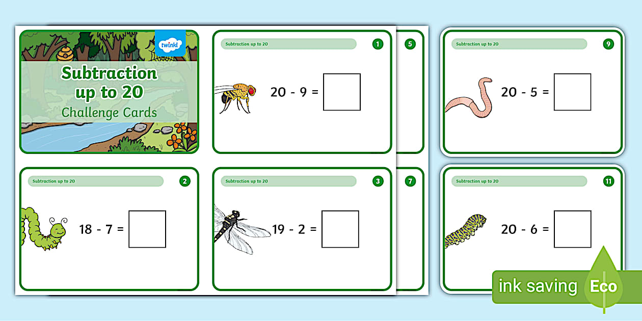 Minibeast Themed Subtraction within 20 Challenge Cards Challenge Cards