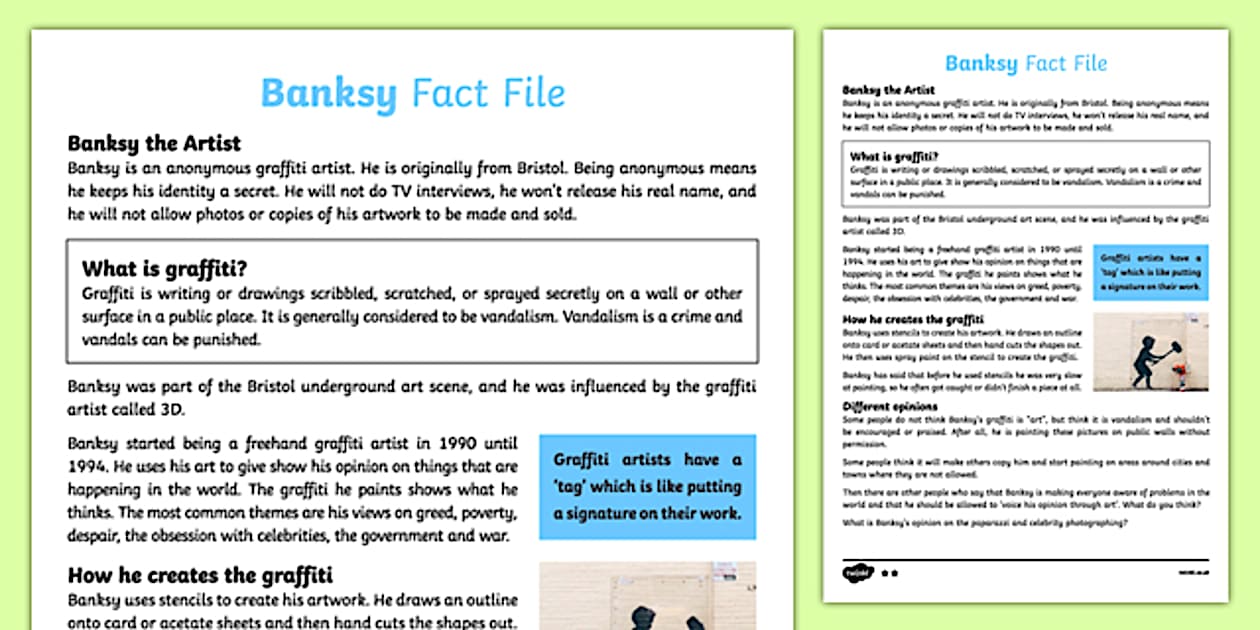 Banksy Differentiated Fact File - ESL Topics Resources
