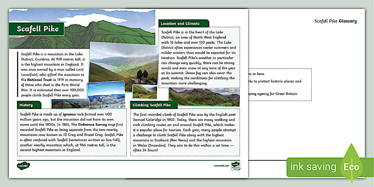 Scafell Pike Fact File, Mountain, Scafell Pike - Twinkl