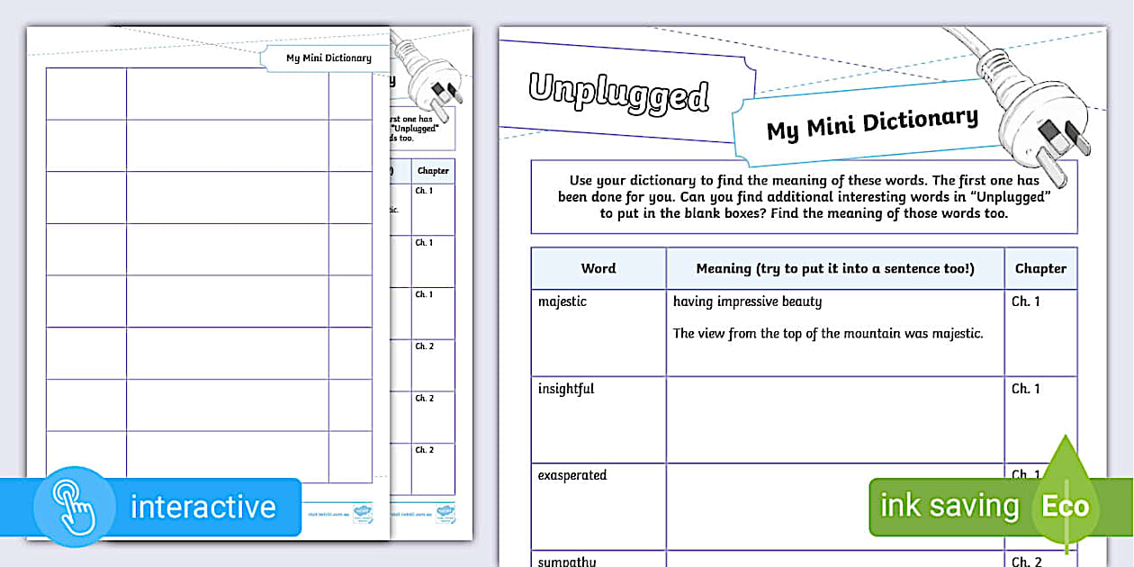 Mini Dictionary Activity to Support the Teaching of Unplugged