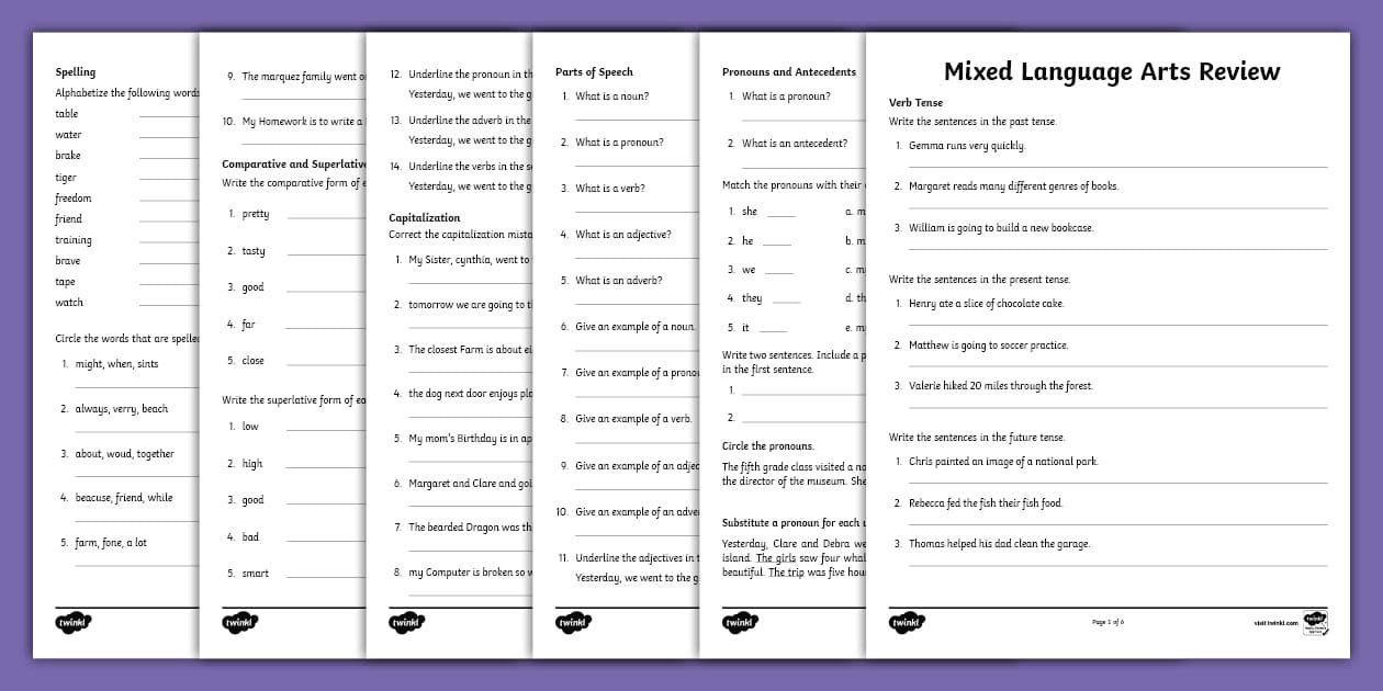 Third Grade Mid-Year Mixed Language Arts Review Booklet