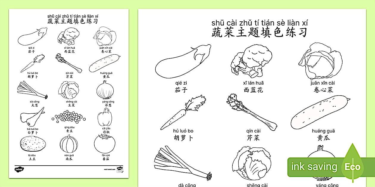 *Singapore Vegetable Dictionary Colouring Sheet* - Twinkl
