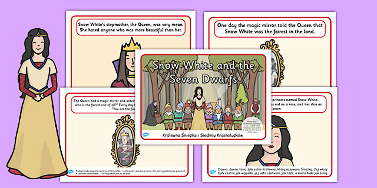 Black and White Snow White and the Seven Dwarfs Story Sequencing Polish