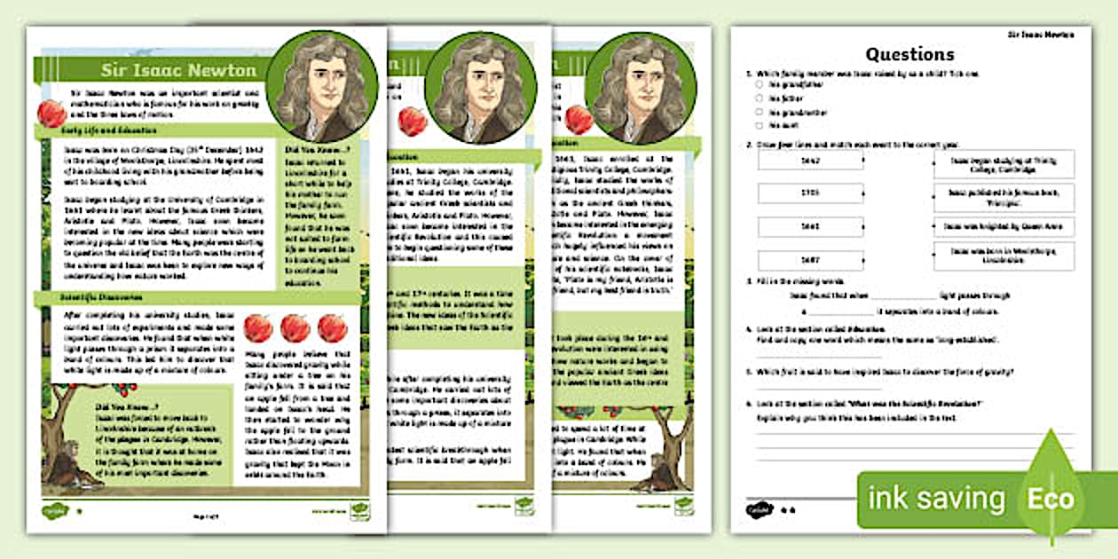 Sir Isaac Newton Differentiated Reading Comprehension