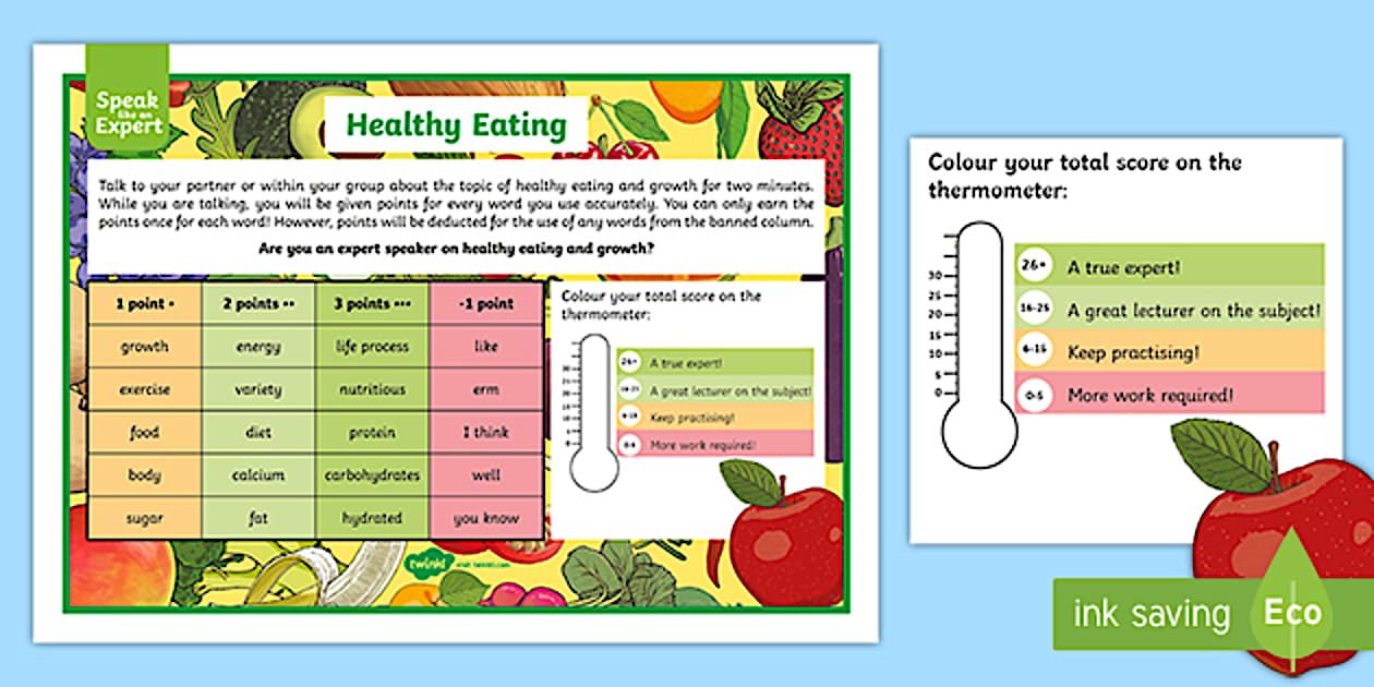 KS2 Speak like an Expert Challenge Card: Healthy Eating & Growth
