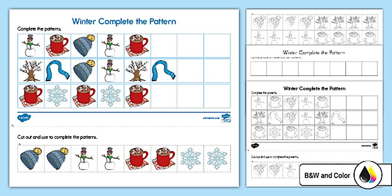 Winter Complete the Pattern Worksheet (teacher made)
