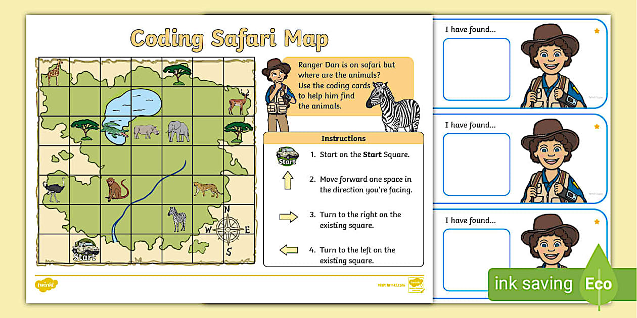 KS1 Unplugged Coding Safari Map - Computing (teacher made)