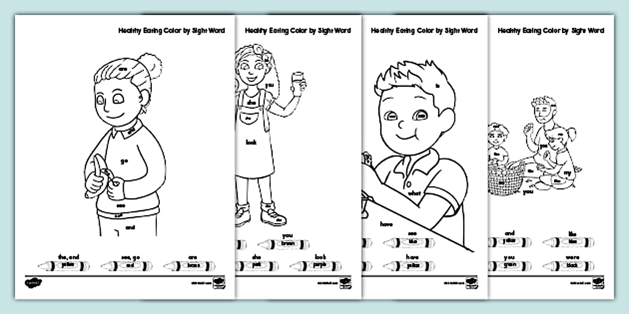 Healthy Eating Color by the Sight Word Worksheet - Twinkl