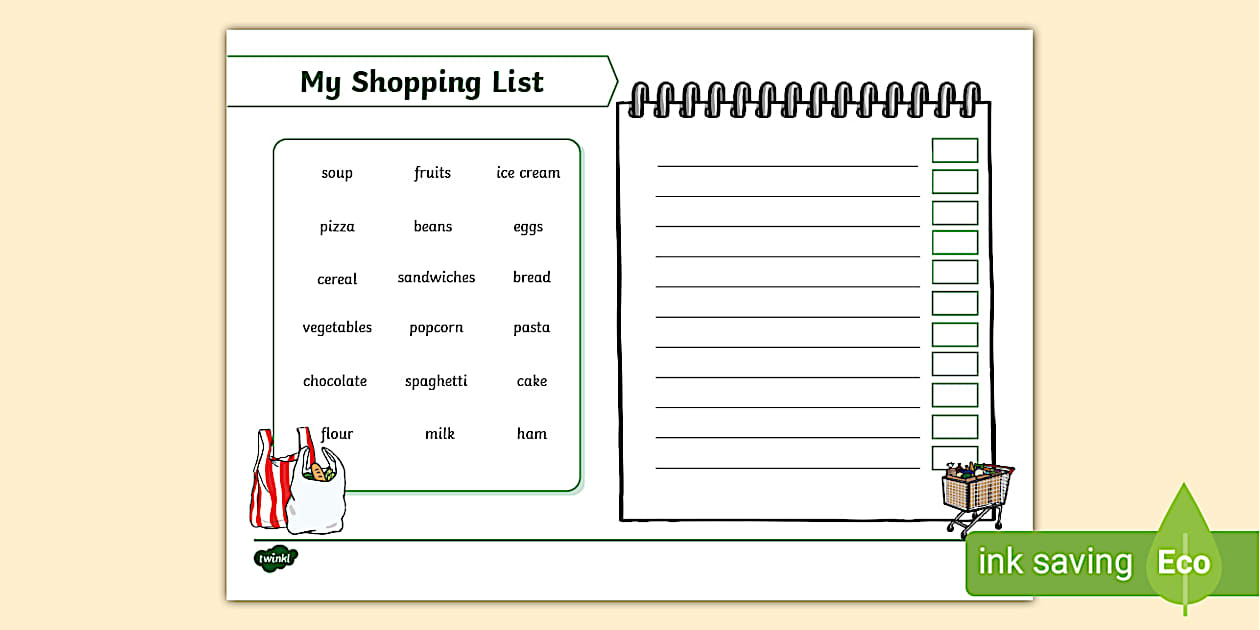 KS1 Shopping List (teacher made) - Twinkl