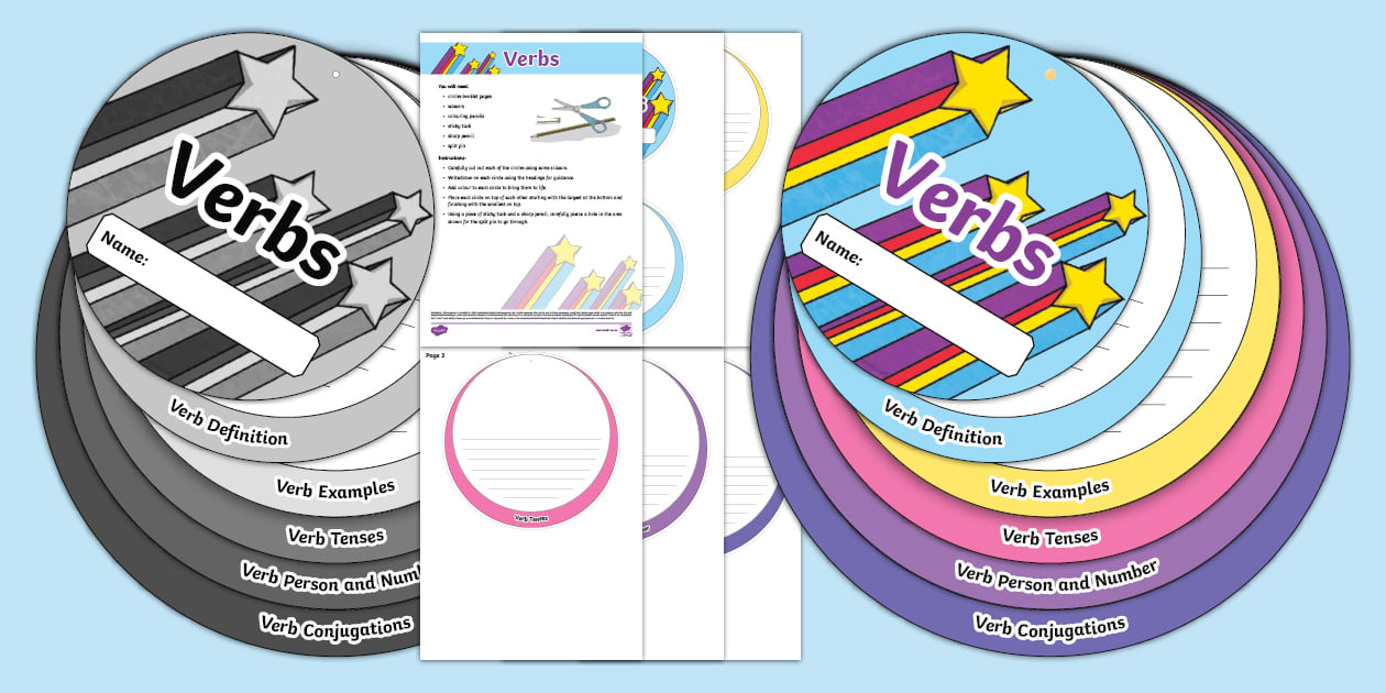 Verbs Circles Booklet Template - Twinkl English - Twinkl