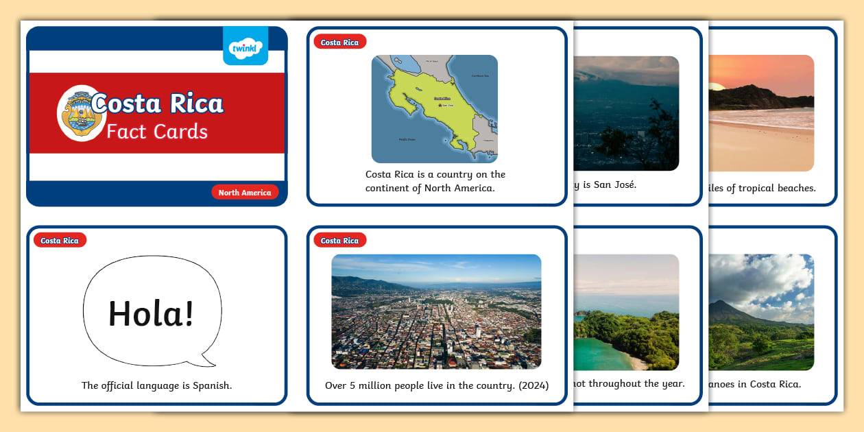 KS1 Costa Rica Fact Cards (teacher made) - Twinkl