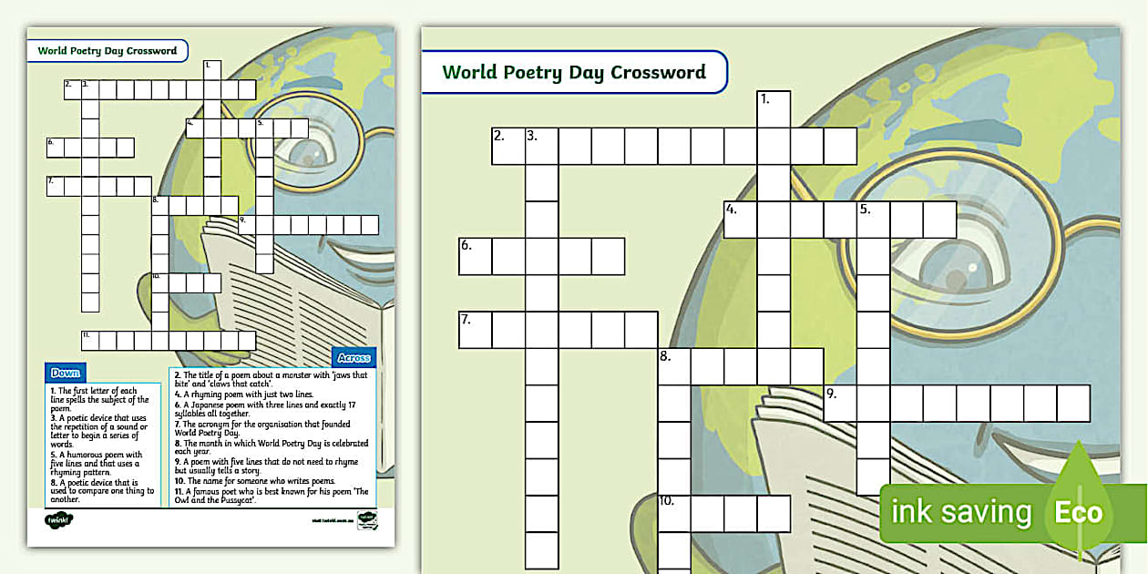 Poetry Crossword | Twinkl Teaching Resources (teacher made)