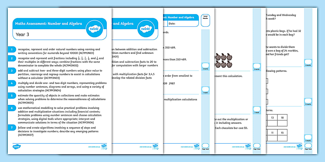 Year 3 Number and Algebra Assessment (Teacher-Made) - Twinkl