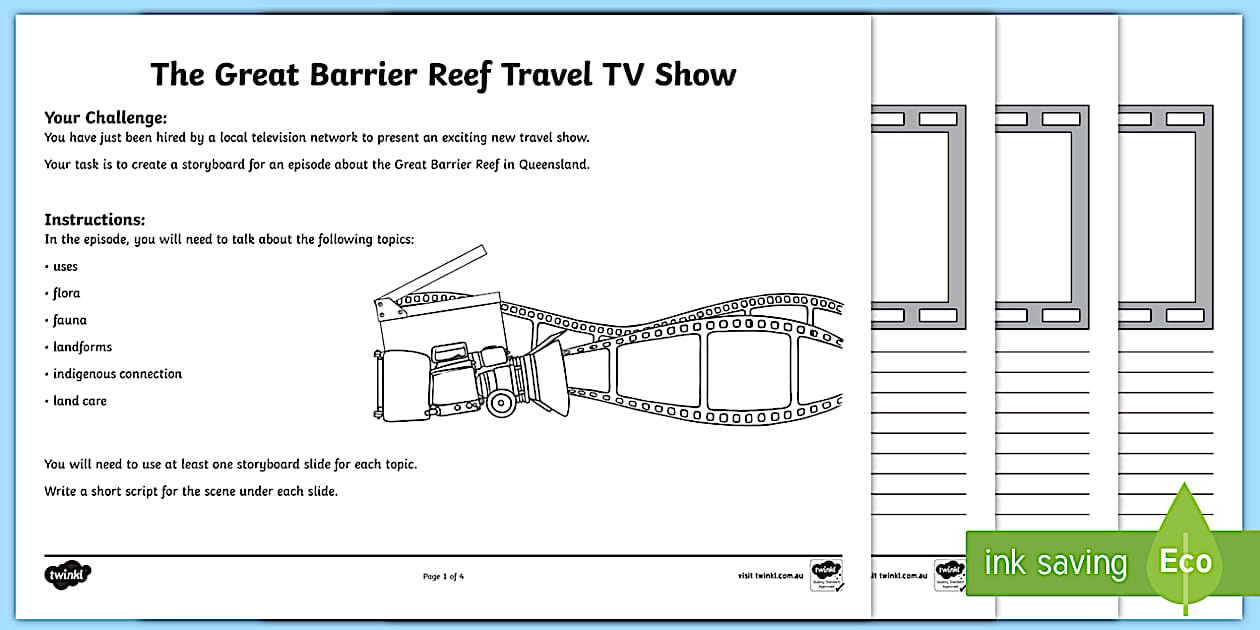 SA The Great Barrier Reef TV Storyboard Template - Twinkl