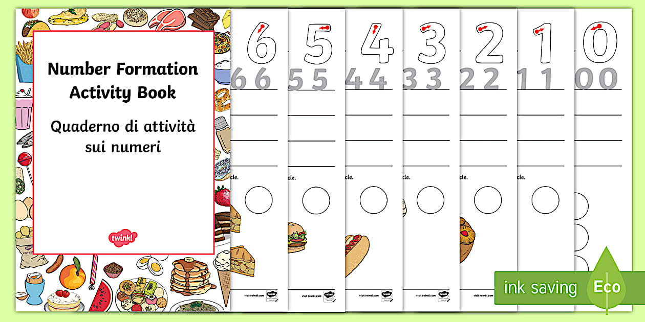 Food Themed Number Formation Activity Book English/Italian - Number ...