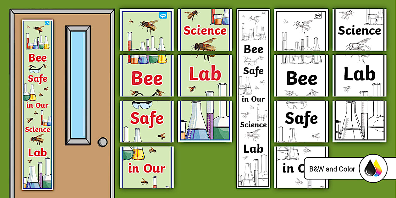 Bee Safe in Our Science Lab Vertical Banner - Twinkl
