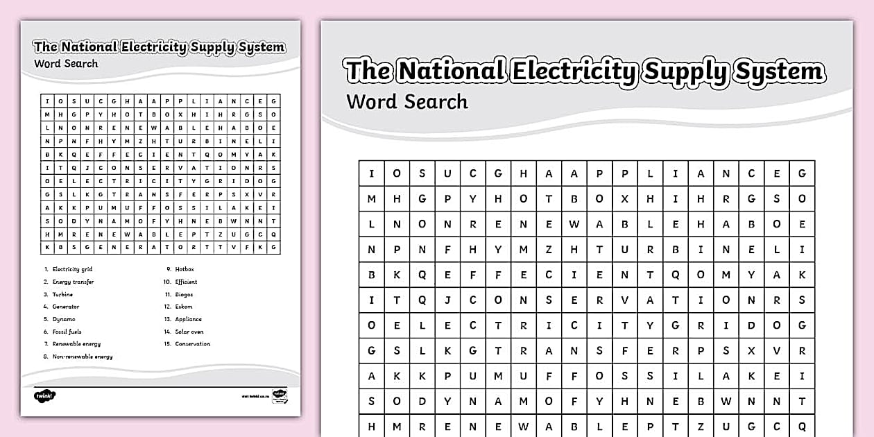 Grade 7 NS - Term 3 - The National Electricity Supply System Word ...